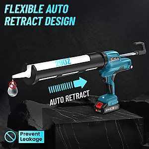 Seesii Cordless Caulking Gun, 29oz Electric Caulking Gun w/ 2000mAh Li-ion Battery, Caulk Gun with Stepless Speed Control, LED Light, 360° rotating head for Filling, Sealing