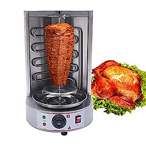 110V Electric Shawarma Grill Machine 3000W Vertical Kebab Grill 50-300℃ Vertical Rotisserie Oven Electric Grill Countertop Gyro Grill Machine for Restaurants, Bars, Barbecue Shops (Two Heating Pipes)