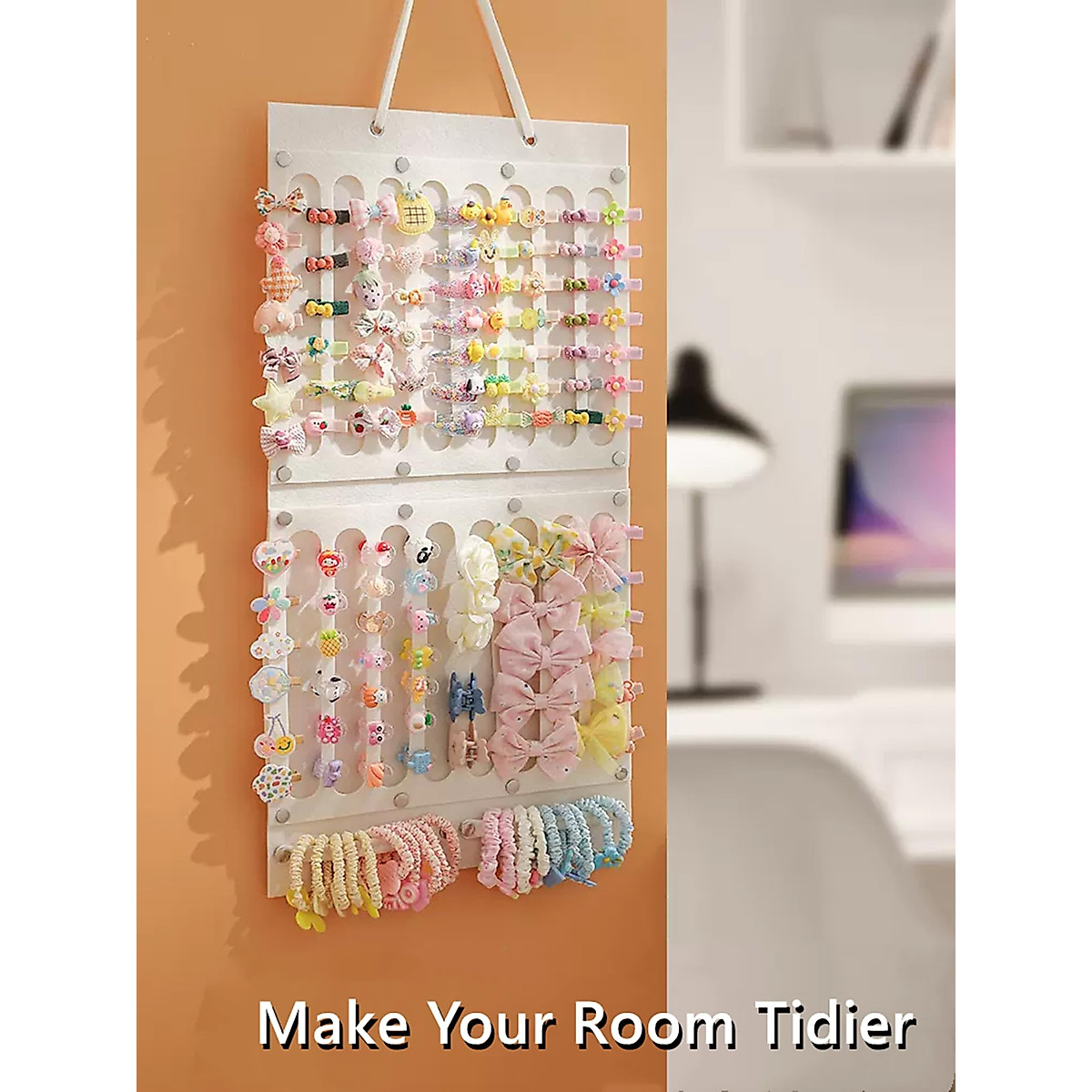 Aiqriwv 2 Pack Hair Bows Holder,Hair Clips Storage Hanger Large Capacity,Hair Bows Organizer Wall Hanging for Girl Room,Hair Accessories Organizer（White）