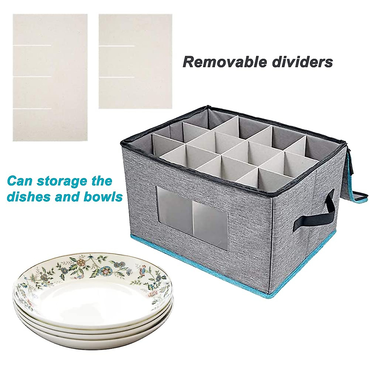 WEJIPP Wine Glass Storage Box with lid,Stemware China Storage Cases Containers Glassware Storage Containers Sets with Dividers and Handles,2 Pack