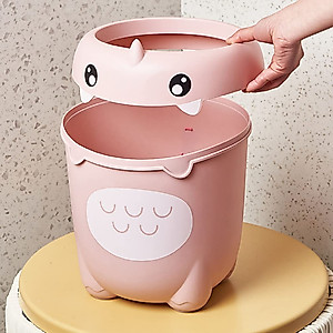 Ciieeo Pink Plastic Open-Top Trash Can, 12-Inch, Cute Animal Shape