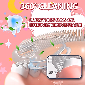 Kids Electric Toothbrush U Shaped Ultrasonic Automatic Brush with 2 Brush Head 6 Sonic Clean Modes IPX7 Waterproof Unicorn Design Whole Mouth Rechargeable Smart Timer Toothbrushes for Children 2-6