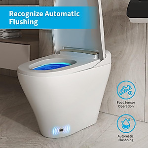Small Smart Toilet Bowl, Foot Sensing Flush Bidet Toilet, Tushy Bidets for Existing Toilets, Composting Toilet with Heated Bidet, One-Piece Toilet Seat, Auto Flush, Remote Control