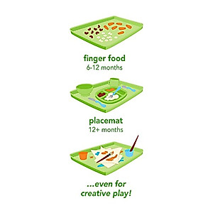 green sprouts Finger Food Platemat Spacious eating and craft area with raised edges contains messes Helps develop independent eating skills, Great for crafts, Made of silicone, Dishwasher safe
