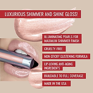 Runway Rogue LuxGloss Lip Gloss, High-Pigment Shimmer Pale-Nude Lip Gloss, ‘Photo Filter’