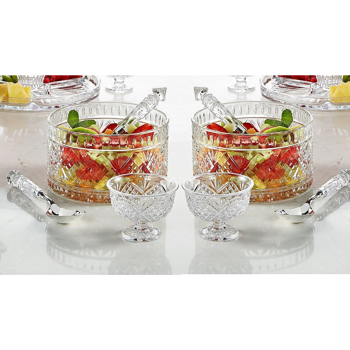 Set of 3 Crystal Clear Salad Bowl Serving Set, Salad Serving Utensils Included Large Serving Dish.