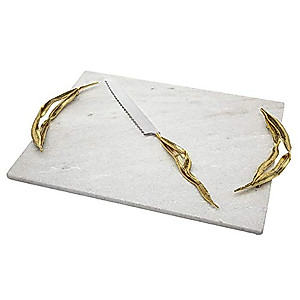 Godinger Marble Challah Cutting, Carving Board with Gold Handle and Knife