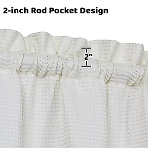 GlowSol Bathroom Curtains Waterproof Waffle Weave Fabric Kitchen Tier Curtains with Rod Pocket Small Cafe Curtains for Half Window, Cream, 30W×30L, Set of 2