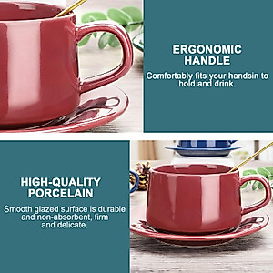 GOOD ALWAYS Coffee Mug with Spoons, Espresso Cups and Saucer for Latte & Cappuccino & Double Espresso, Christmas and Essentials for New Home(Red)