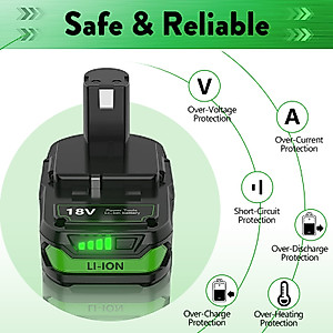 POWTREE Upgraded 3800mAh 18V P102 Lithium Battery Replacement for Ryobi 18V Battery Ryobi ONE+ P107 P108 P103 P104 P105 P106 P109 P122 Cordless Power Tools 2 Packs