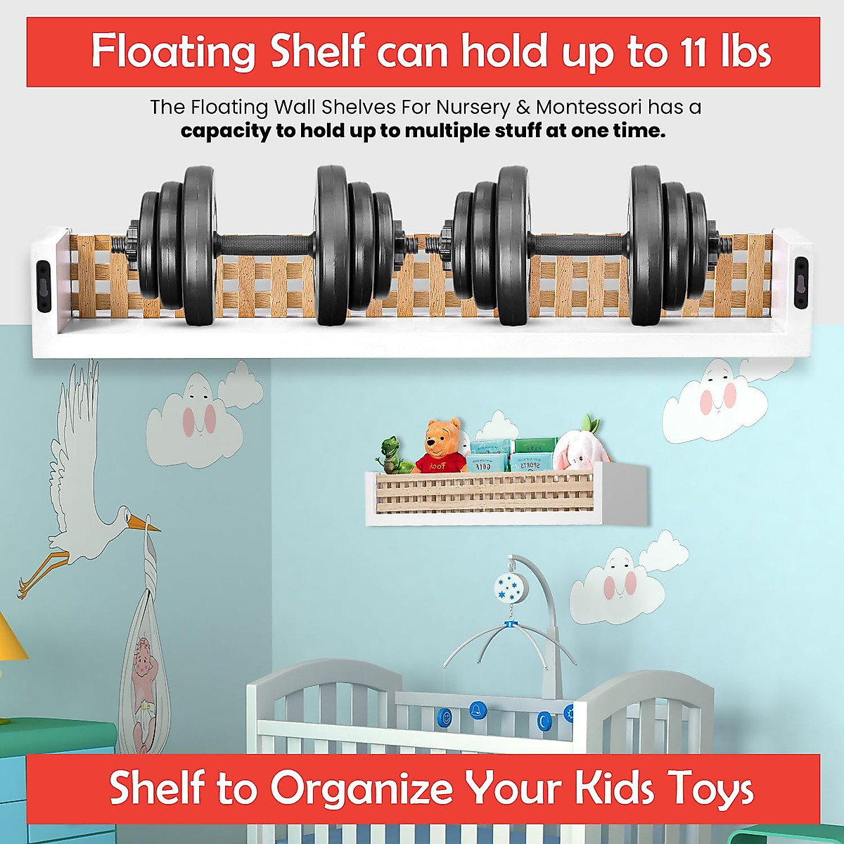 ROKABYE Kids Bookshelf for Wall - 22 Inches Nursery Bookshelf for Kids Books and Toys - Nursery Shelves for Wall - Kids Wall Bookshelf