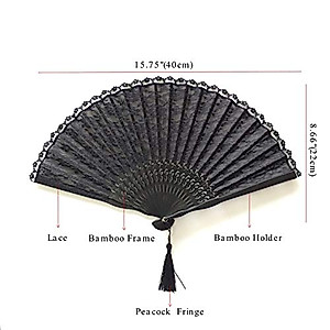 Eastern Wind 8.3" Japanese Chinese Fan Black lace Fan Hand Fans for Women,Folding Fan Handheld for Wedding