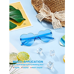 Weewooday 40 Pairs Heart Glasses Rimless Heart Shaped Frameless Sunglasses Transparent Sunglasses Tinted Eyewear(Blue)