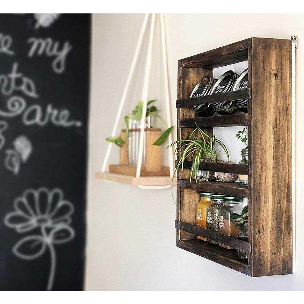 Mansfield Cabinet No. 104 - Solid Wood Spice Rack Cabinet Carbon Grey/Farmhouse Red