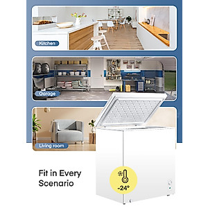 FOHERE 7.0 Cu.Ft Chest Freezer, Compact Deep Freezer with Three Removable Basket, Free Standing Top Open Door, Adjustable Temperature, For Kitchen Garage Office Bar, White