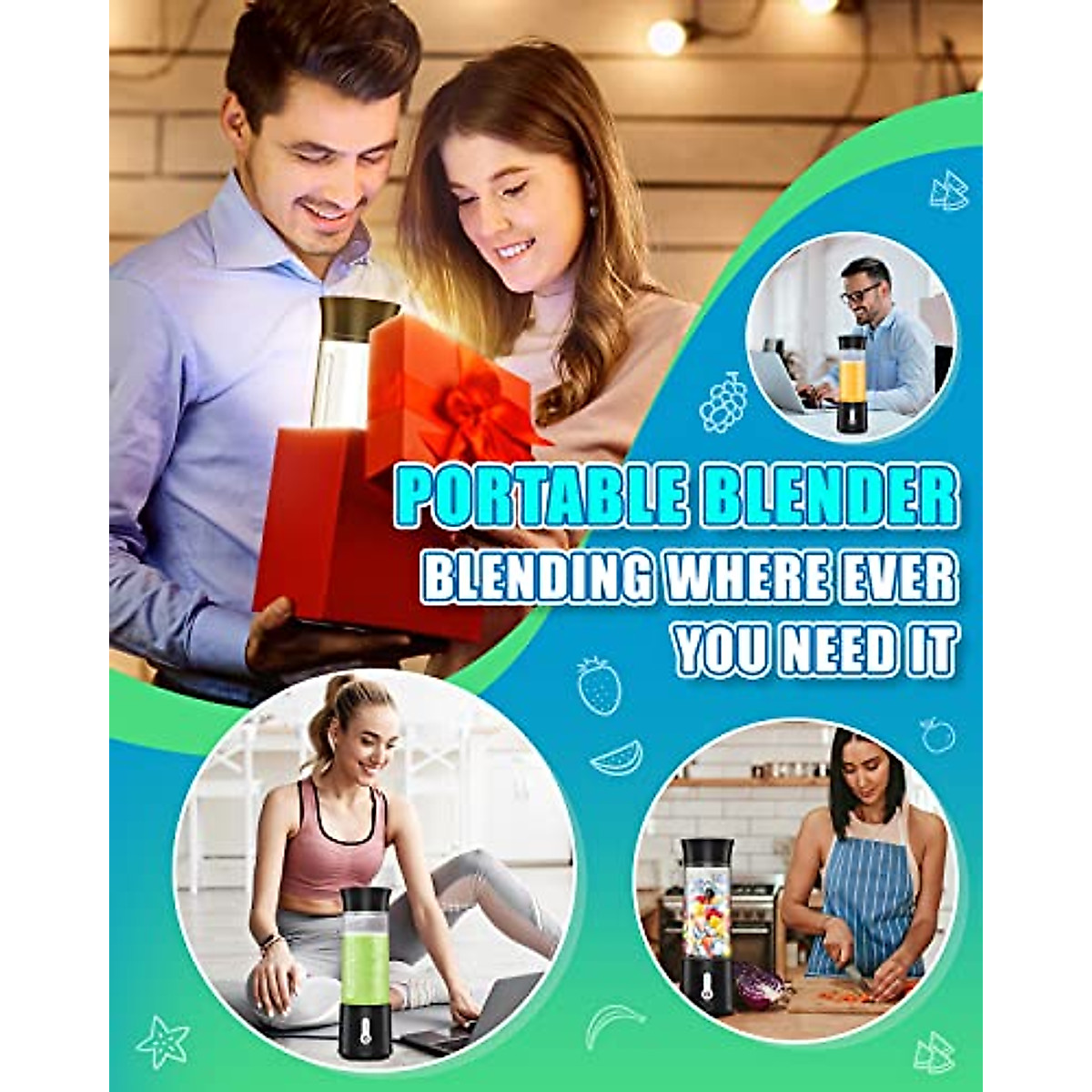 Portable Blender for Smoothies and Shakes, USB Rechargeable Personal Blender with 6 Stainless Steel Blades, 17 Oz Mini Blender with BPA-Free, Handheld Personal Size Blender for Home/Travel/Outdoor/Gym