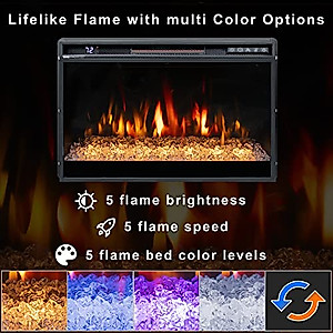 Oxhark Flame 26 Inches Electric Fireplace Inserts, 1500W Recessed Fireplace Electric with Remote Control, Crystal, Overheating Protection and Timer, Black