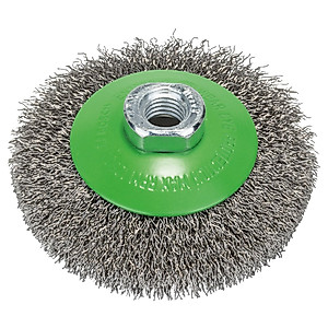 Bosch 2608622108 Conical Brush Crimped Wire, 0.35mm, 100mm x M14, Inox, Silver/Green