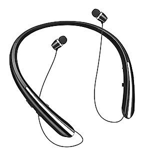 CHENG FEI KE Bluetooth Headphones,Retractable Wireless Earbuds Neckband Headset Sports Noise Cancelling Stereo Earphones with Mic 24 Hrs Playtime Call Vibrate Alert (Black)
