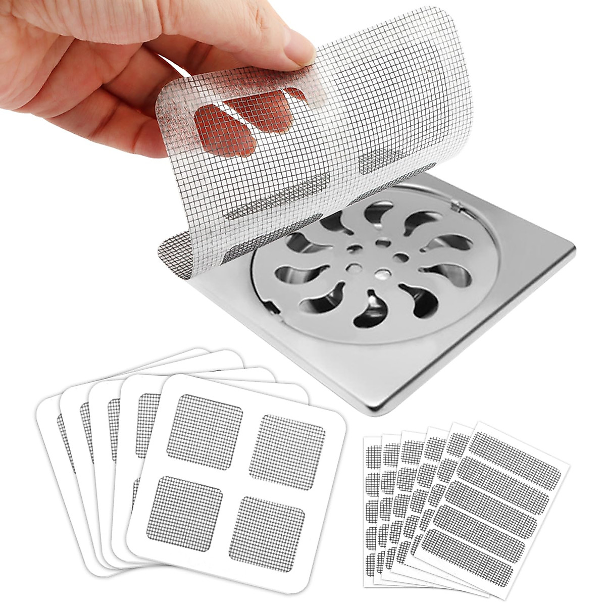 4 inch Disposable Shower Drain Cover Hair Catcher Shower Drain Mesh Stickers, Floor Drain Sticker for Bathroom, Laundry, Bathtub, Kitchen, Sink, 50 PCS Pack(grey)