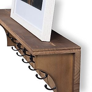 brightmaison Mante Entryway Organizer with Key Holder and Coat Rack, 6 Hooks For Hanging Face Masks, 30" Wood Walnut