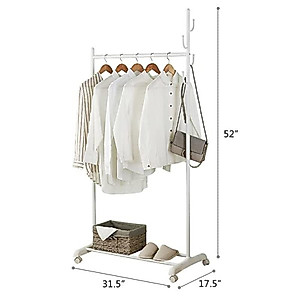 DOUBAO 2-in-1 Clothes Coat Rack Rolling Garment Rack with Bottom Shelves-White Versatile Rack Durable Structure