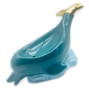 Ceramic Soap Dish,Self Draining Bar Soap Dish Holder for Bathroom and Shower Easy Cleaning,Whale&Waves Shape (Green Whale)