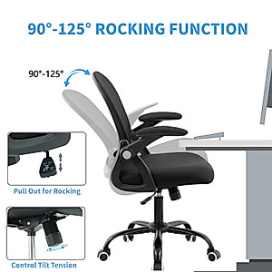 Office Chair Desk Chair, Ergonomic Home Office Task Chairs, Executive Task Chair, Adjustable MidBack Computer Gaming Chair, Flip-up Armrests 360° Swivel Breathable Mesh Back Chair, Black