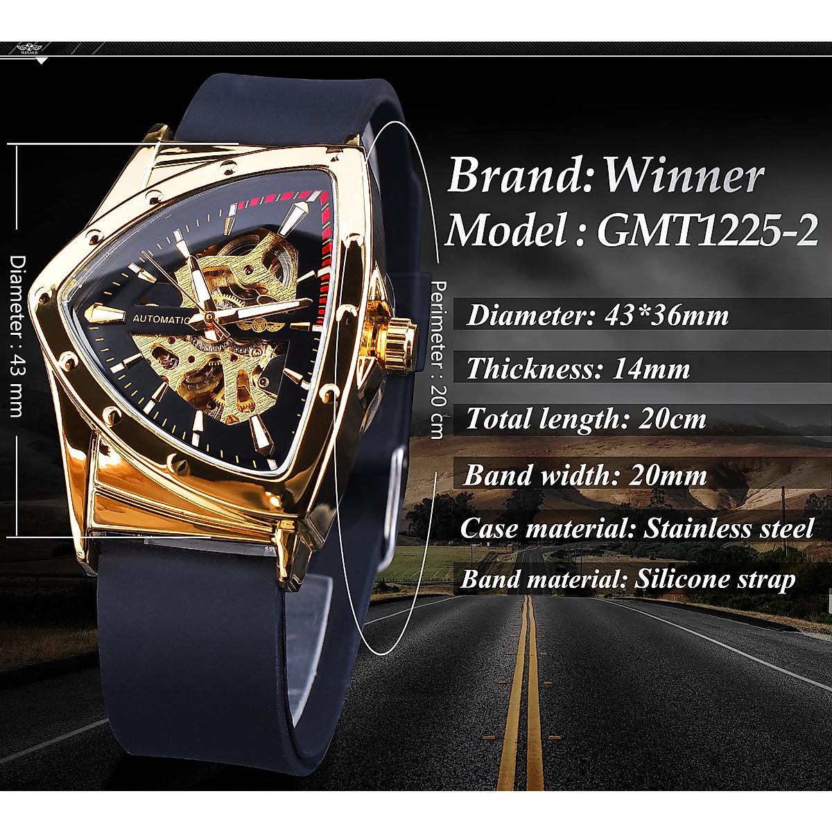 Winner Transparent Man Mechanical Watches Skeleton Dial Triangle Wrist Watch Silicone Strap Military Watch Punk Reloj Hombre