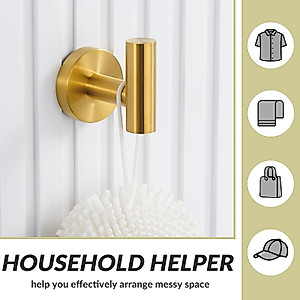 APLusee Robe Towel Hook, SUS 304 Stainless Steel Modern Home Storage Coat Hanger, Brushed Gold Wall Hook for Bath Toilet Kitchen Garage