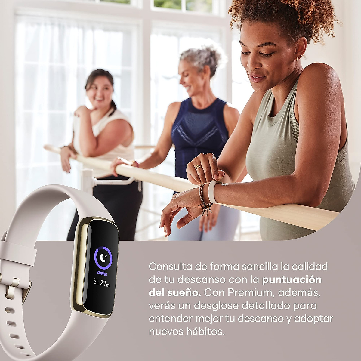 Fitbit Luxe Fitness and Wellness Tracker with Stress Management, Sleep Tracking and 24/7 Heart Rate, One Size S L Bands Included, Lunar White/Soft Gold Stainless Steel, 1 Count (Renewed)