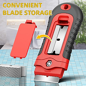 DIYSELF 1 Pack Razor Blade Scraper with 15 Extra Blades, Scraper Tool for Cleaning Window, Paint, Cooktop, Oven, Glass Stove Top Scraper, Razor Scraper with Buit-In Blade Storage