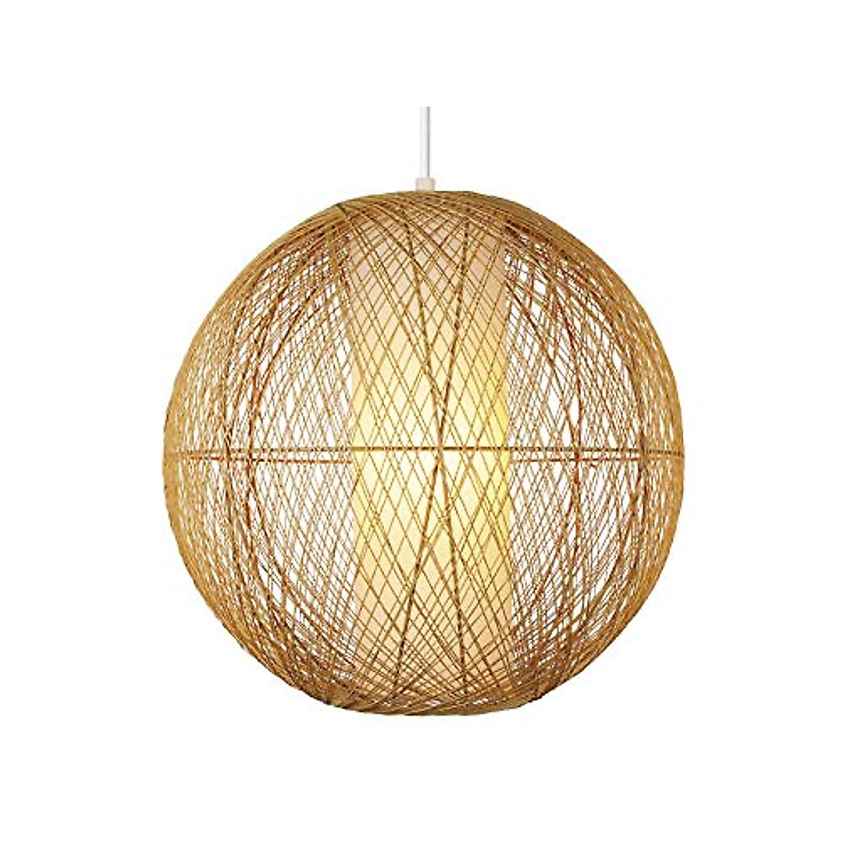 Globe Electric 61014 1-Light Pendant, Natural Rattan Shade, White Inner Fabric Shade, Designer White Cloth Cord, Bulb Included