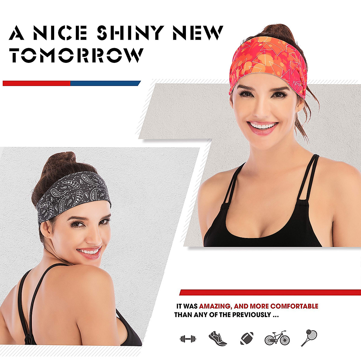 IUGA Headbands for Women, Non-Slip Workout Sweatbands for Running, Sports, Biking, Yoga Headbands for Women, Bike Helmet Friendly Hairbands,Ultra Stretch, 6 Pack