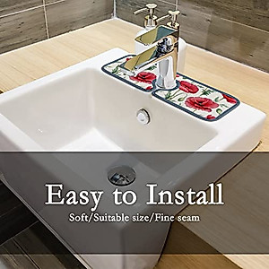 Absorbent Kitchen Faucet Mats 2 Pieces Red Poppy Flowers Faucet Sink Splash Guard Bathroom Counter and RV,Faucet Counter Sink Water Stains Preventer