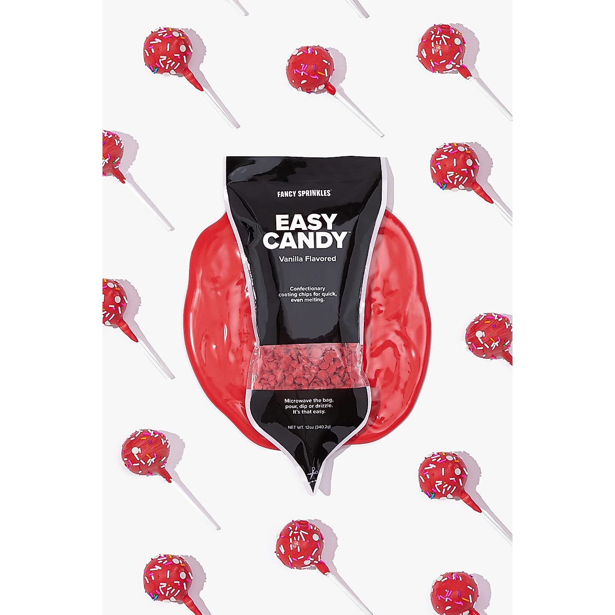 Fancy Sprinkles Begonia Red Easy Candy Melts for Baking, Melting Chocolate in Ready-to-Use Bag, for Dipping, Coating, and Drizzling 12 oz