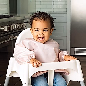 Tiny Twinkle Mess Proof Baby Bib, 2 Pack Long Sleeve Bib Outfit, Waterproof Bibs for Toddlers, Machine Washable, Tug Proof (Rose Burgundy, Small 6-24 Months)