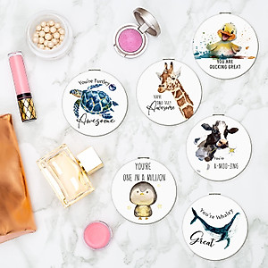 Leinuosen 6 Pcs Inspirational Compact Mirror Bulk You're Awesome Appreciation Thank You Gifts Round Makeup Mirror for Women Employee Coworker Staff Magnifying Pocket Mirror