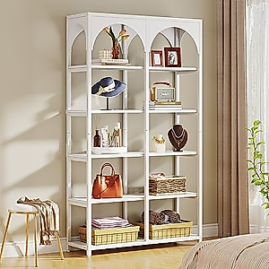 LITTLE TREE 5 Tiers White Arched Bookshelf, 70.9 Inches Modern Display Shelves Rack, Freestanding Open Etagere Bookcase for Living Room Bedroom Office