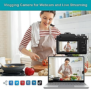 Camera for Photography, 4K Digital Camera Anti-Shake 48MP Compact Video Camera with 18X Digital Zoom, Travel Autofocus WiFi Vlogging Camera Point and Shoot Camera with 32GB TF Card, 2 Batteries