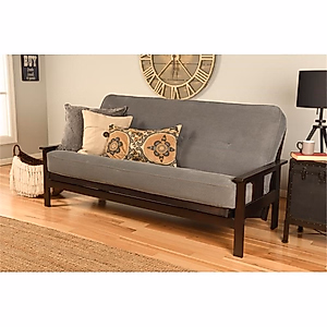 Pemberly Row 7" Full Size Futon Mattress Replacement, Linen Sleeper Sofa Bed Mattress, Cotton and Foam Construction, Dark Grey-Frame Not Included