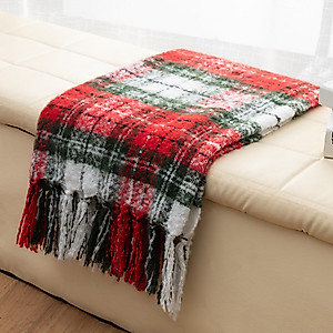 LALIFIT Plaid Throw Blanket with Fringes Green Red Christmas Home Decor Blankets Super Soft Cashmere Blanket for Couch Sofa Farmhouse Halloween etc 50" x 60" Inches(Xmas)