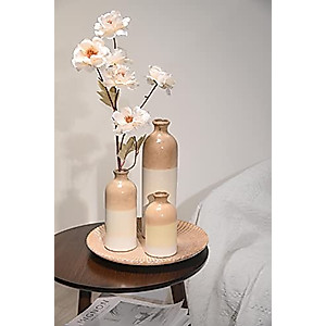 TERESA'S COLLECTIONS Beige Vase Set, Rustic Farmhouse Ceramic Vases for Mantel Decor, Decorative Flower Vases for Centerpieces, Shelf, Living Room, Ideal Gifts for Fathers Day and Dad-Set of 3, 10"