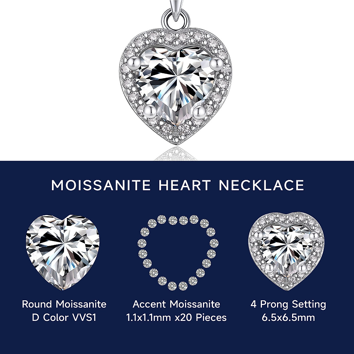 MomentWish Moissanite Necklace for Women, Anniversary Necklace for Wife, 1Carat Simulated Moissanite Diamond Heart Necklaces for Women