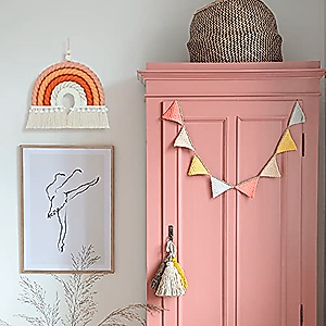 NIXX YU Macrame Rainbow Wall Hanging, Boho Rainbow Decor, Woven Rainbow Wall Decor for Girls Nursery Bedroom Playroom Baby Room Decor (Orange, 8" W x 8" H)