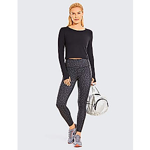 CRZ YOGA Long Sleeve Crop Tops for Women Workout Cropped Top Yoga Slim Fit Athletic Gym Shirts with Thumb Hole Black Medium