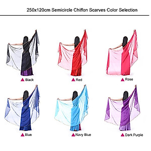 SHOWYOU 98.43" x 47.24" Lightweight Semicircle Chiffon Veil Belly Dance Scarf Blue Veil Scarf Shawls Trimed Gold Sequence (BLUE)