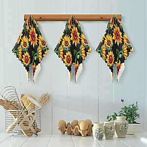 ALAZA Sunflower Floral Black Watercolor Stylish 6 Pack Kitchen Towels Dish Bar Tea Towel Dishcloths Fast Drying Super Soft 11 x 11 inches