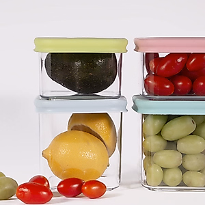 PrepCube Food Storge Continer with Silicon Lid Airtight -4PC Set, BPA-Free, Stackable Freezer Storge, Leftovers Storge, Prep Meal Storge, Kitchen and Pantry Organization Leakproof