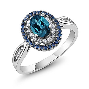 Gem Stone King 925 Sterling Silver 7X5MM Oval Gemstone Birthstone Double Halo Wedding Engagement Anniversary Promise Ring For Women | Available In Size 5, 6, 7, 8, 9